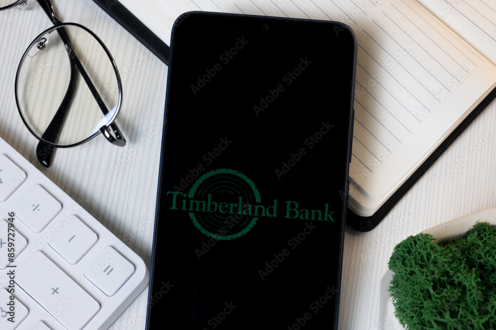 New York, USA - 1 June 2024: Timberland Bank Logo on Phone Screen ...