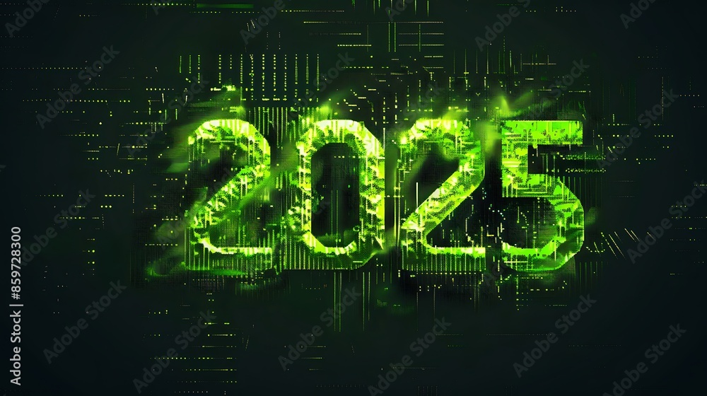 "2025" on an empty solid background with bright lime color, in a ...