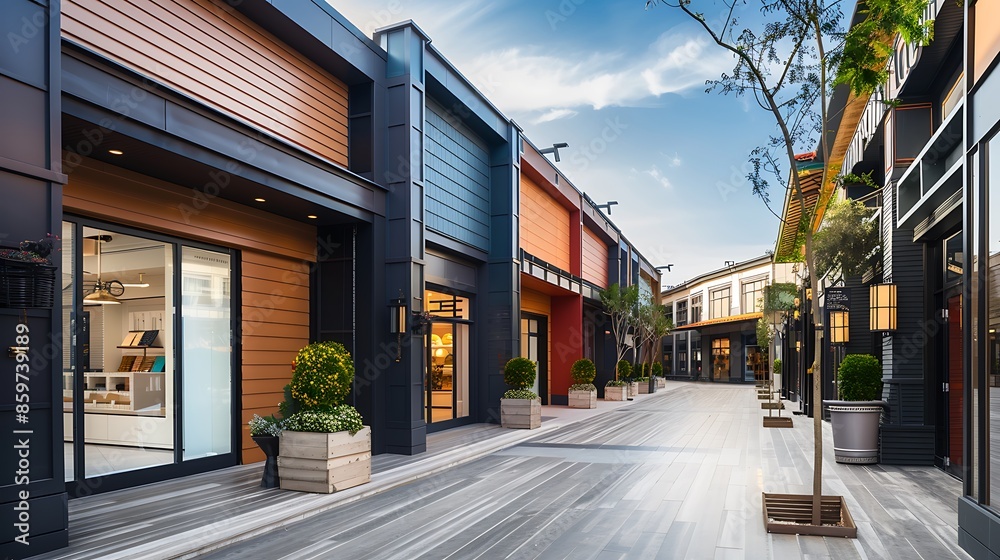 luxury outdoor shopping district where each storefront showcases a ...