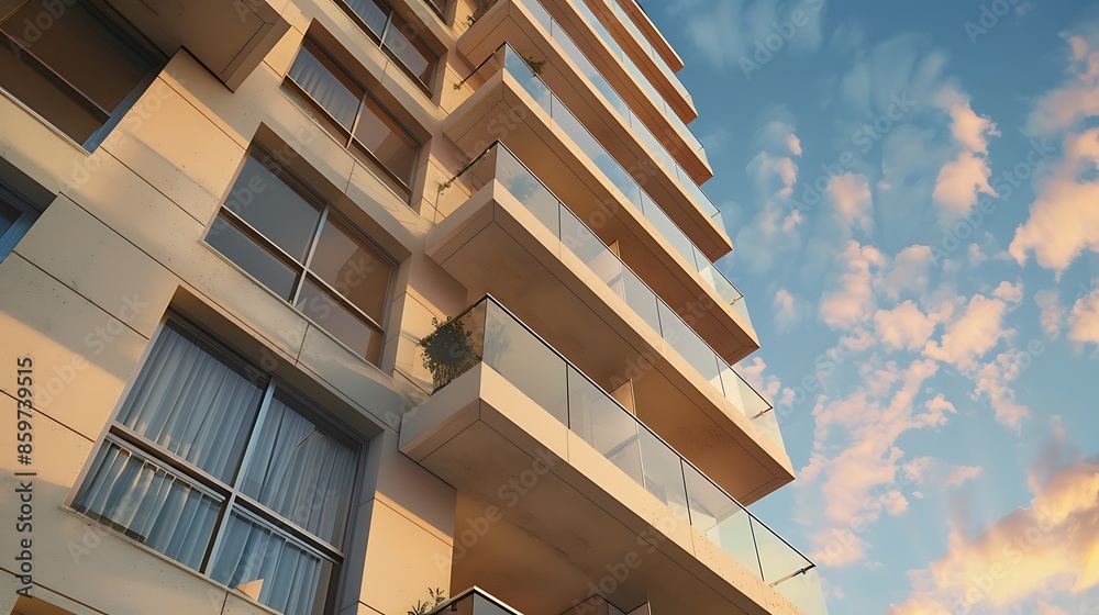 luxury residential tower with balconies clad in lightweight fiber ...