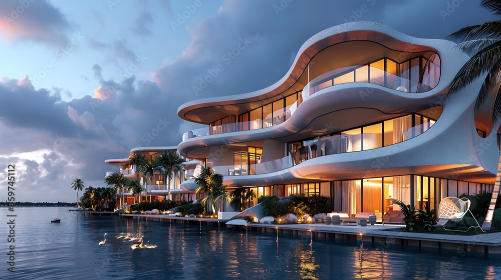 series of luxury waterfront condos with wave-inspired fiber cement ...