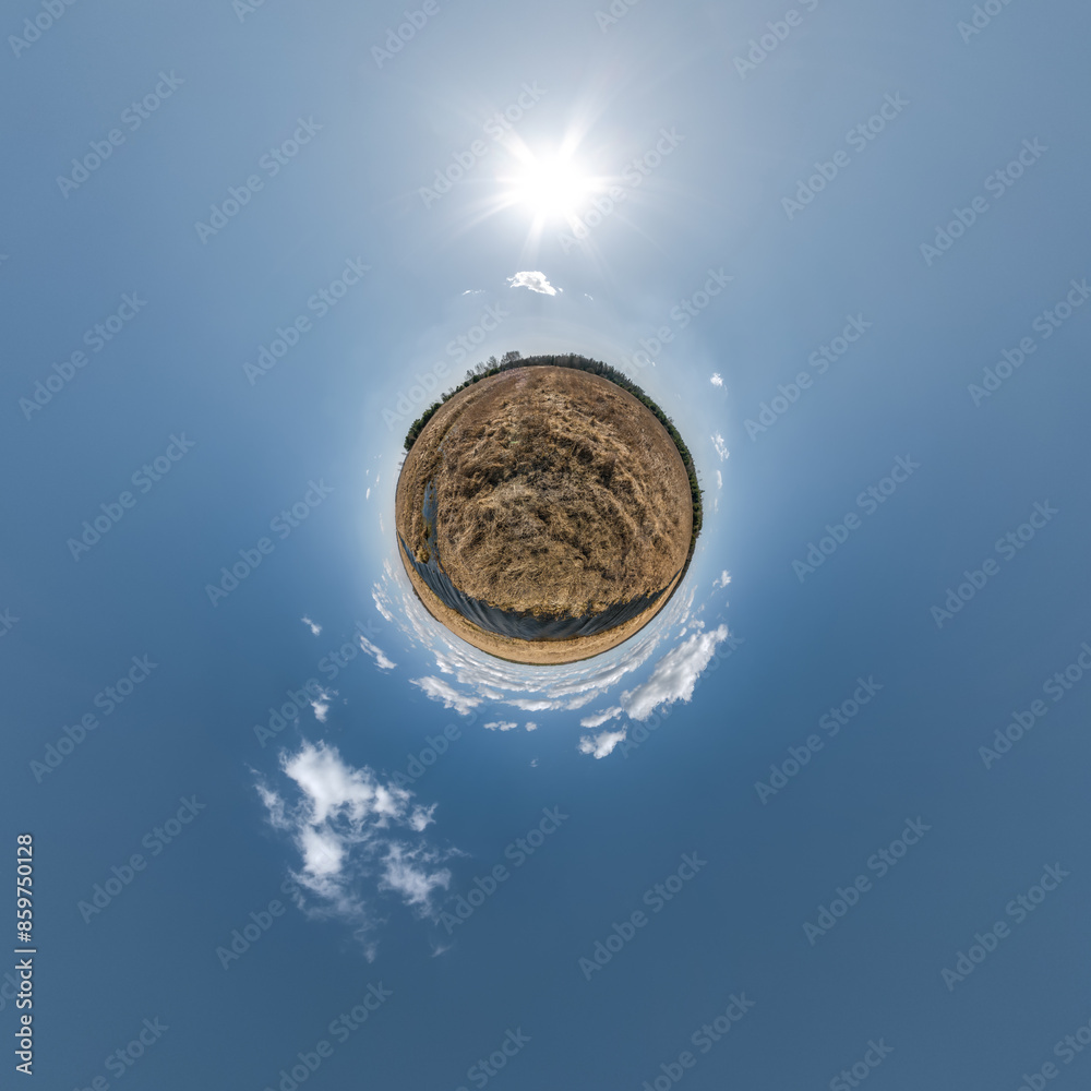 simple tiny planet without buildings in blue sky with beautiful clouds ...