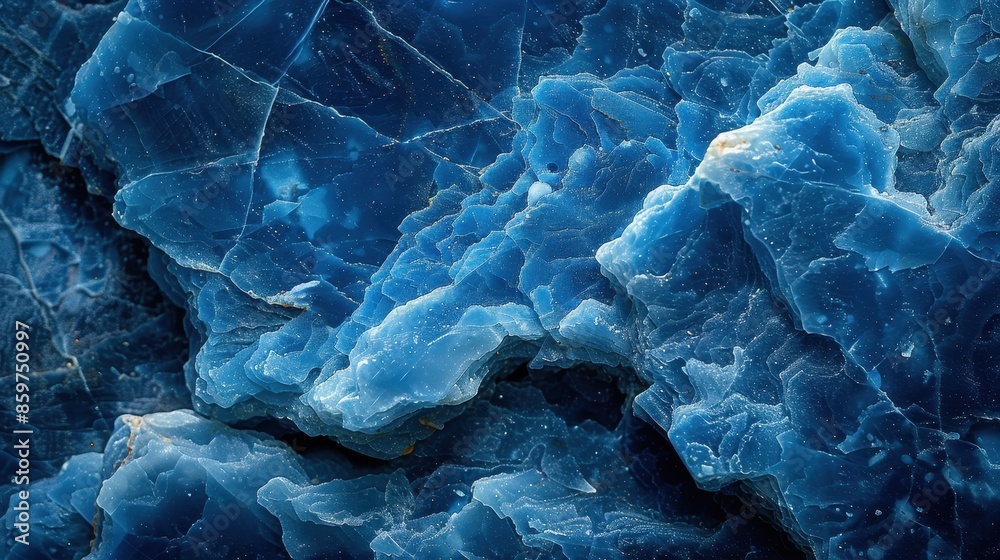 This image captures the vibrant blue crystal formations in a closeup ...