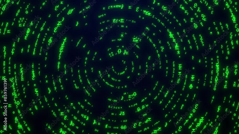 Matrix Code Circle Animation On Black Background. Matrix Binary Code ...