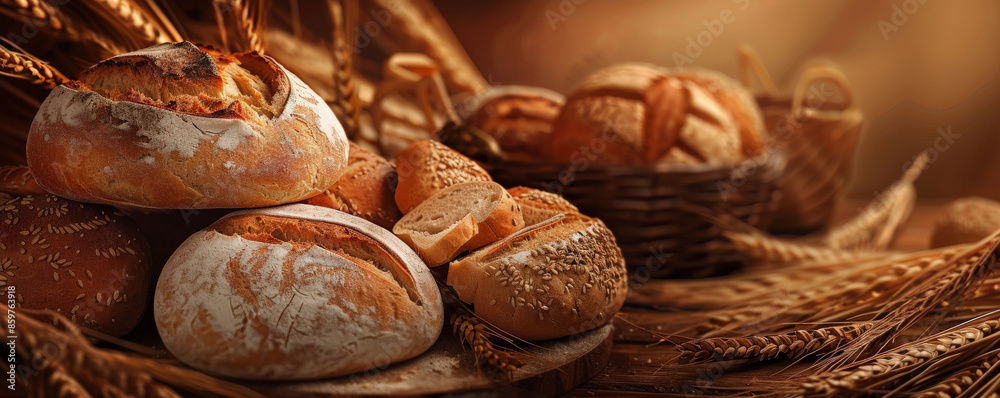 Bread bakery background with a warm, golden-brown color palette ...