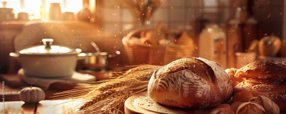 Bread bakery background with a warm, golden-brown color palette ...