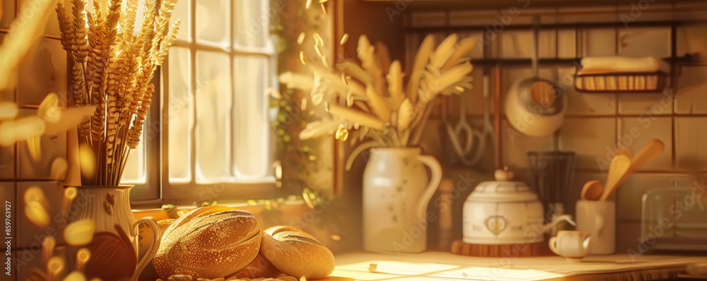 Bread bakery background with a warm, golden-brown color palette ...