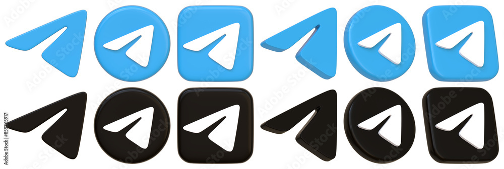 Set of Telegram app icons in blue and black color schemes, featuring ...