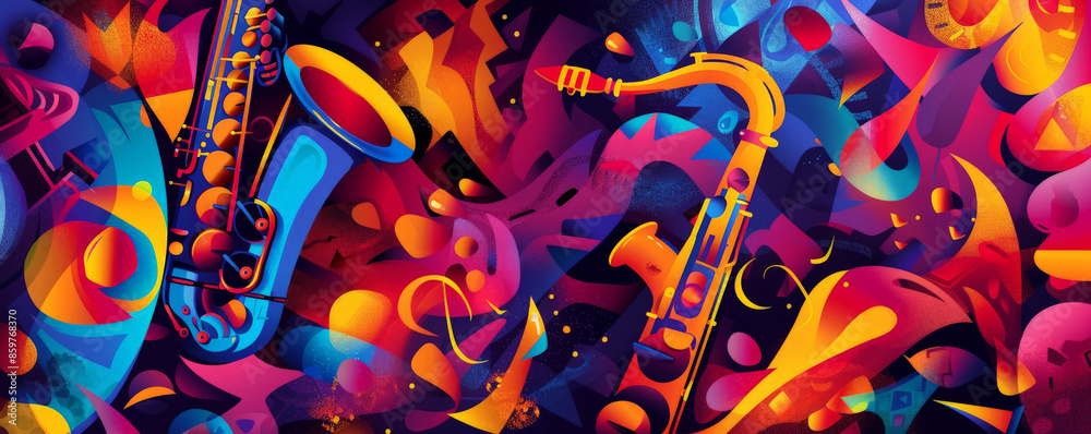 Funky jazz music background with bright, psychedelic colors and ...