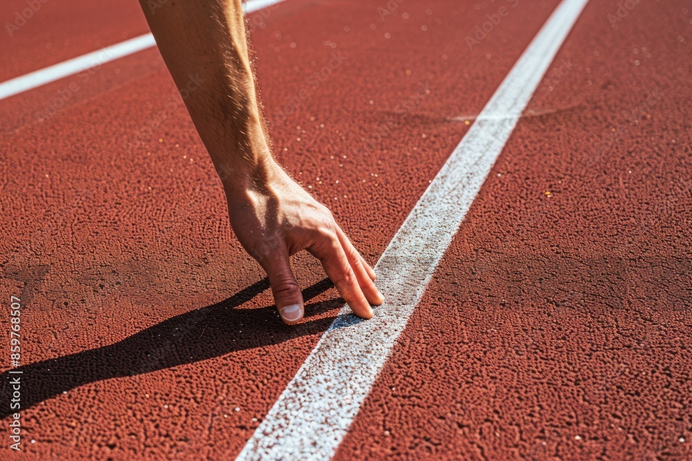 Running track with white lines in stadium. Sport background. Close up ...