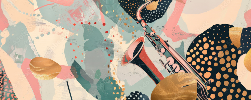 Retro jazz music background with pastel colors and vintage patterns ...
