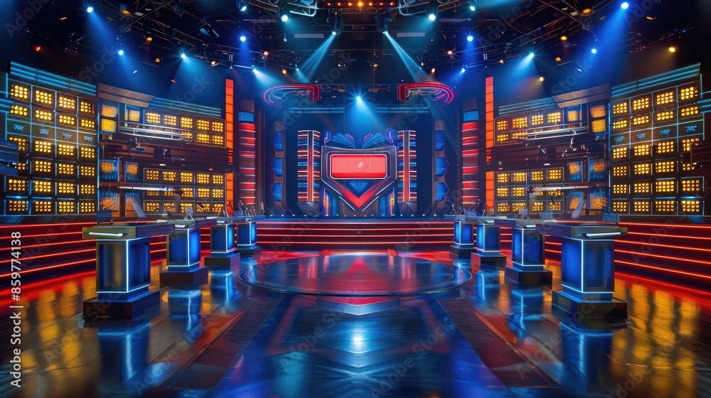 Foto de Game Show Set: An elaborate game show set with podiums, buzzers ...