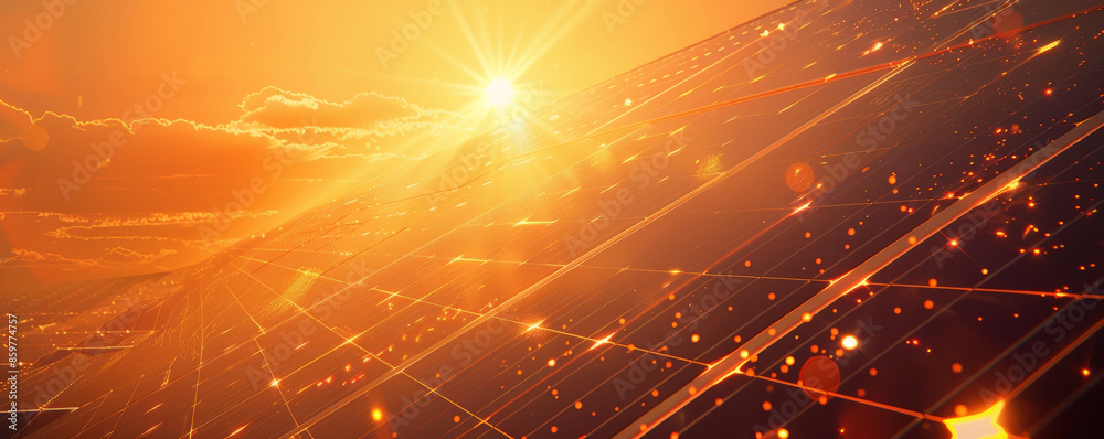 Solar energy background featuring a close-up of solar panels with the ...