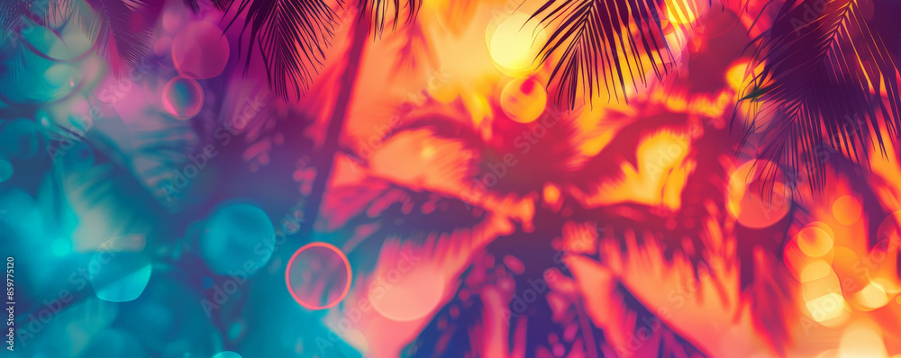 Tropical jazz music background with bright, vibrant colors and palm ...