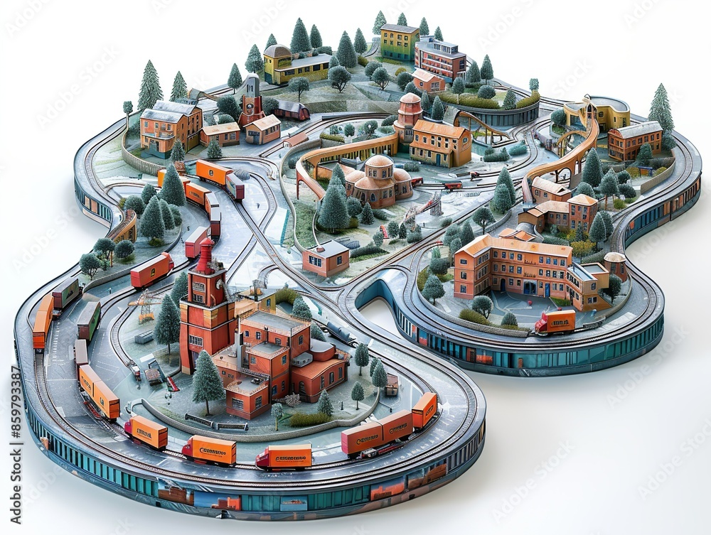 Logistic route map, logistic service, schematic design, multicolor ...