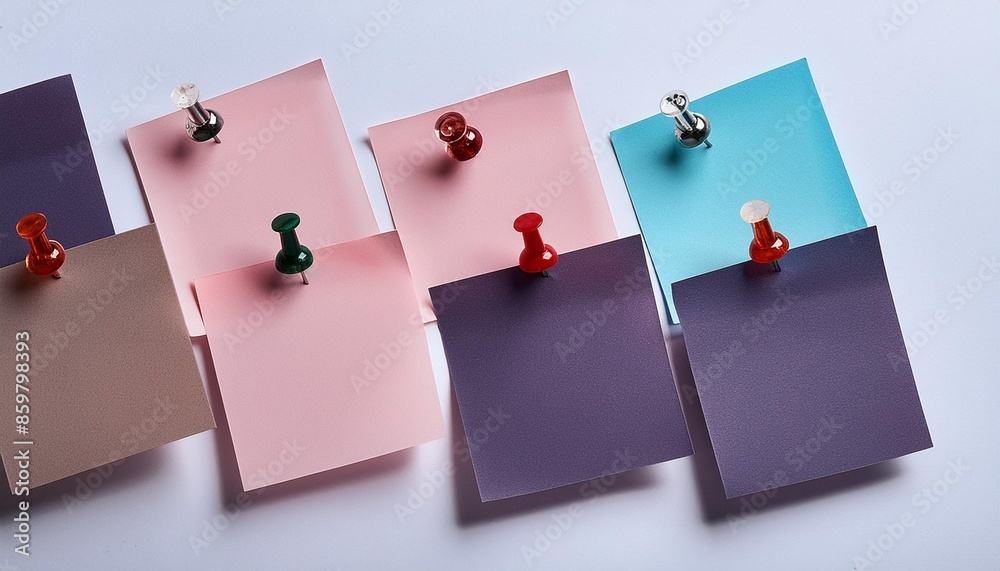 various colors pink oblong sticky post it note pushpin isolated ...