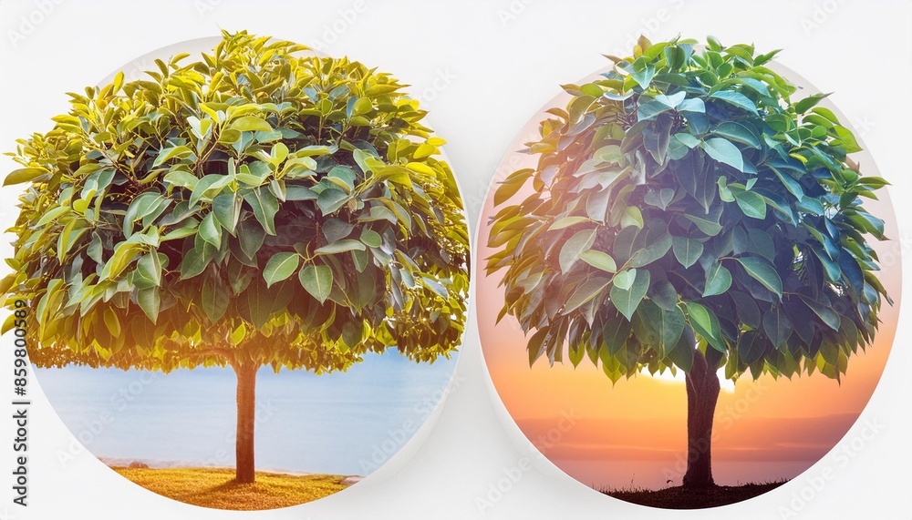 ficus benjamina green leaves in shape circle frame weeping fig isolated ...