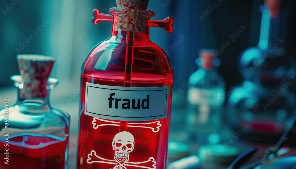 Fraud is the poison of digital scammers: Picture a bottle labeled ...