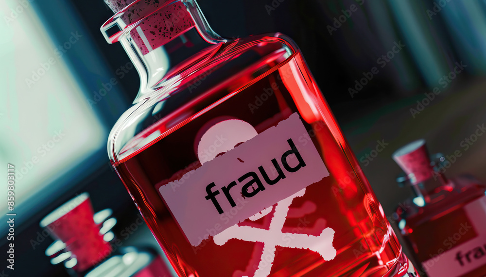 Fraud is the poison of digital scammers: Picture a bottle labeled ...