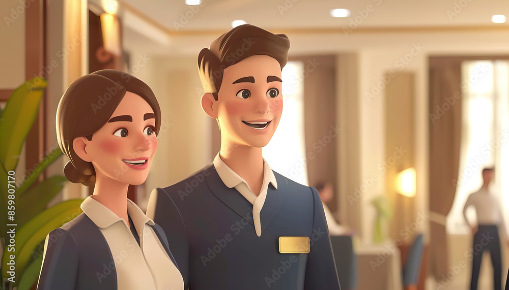 Hospitality is the language of hotels: Depict a hotel staff member ...