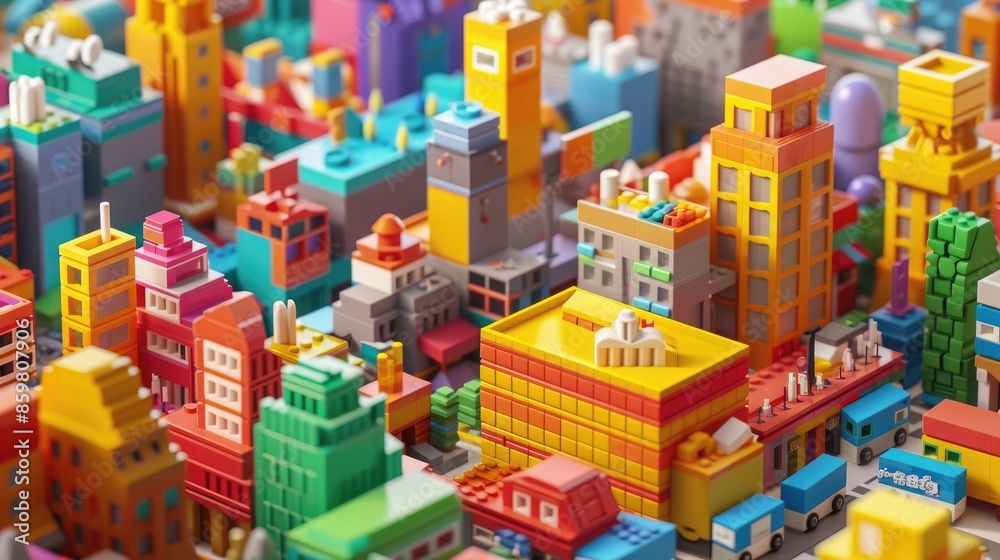 Block-Topia: 3D Model Showcasing a Bustling Toy Town Where Vibrant ...