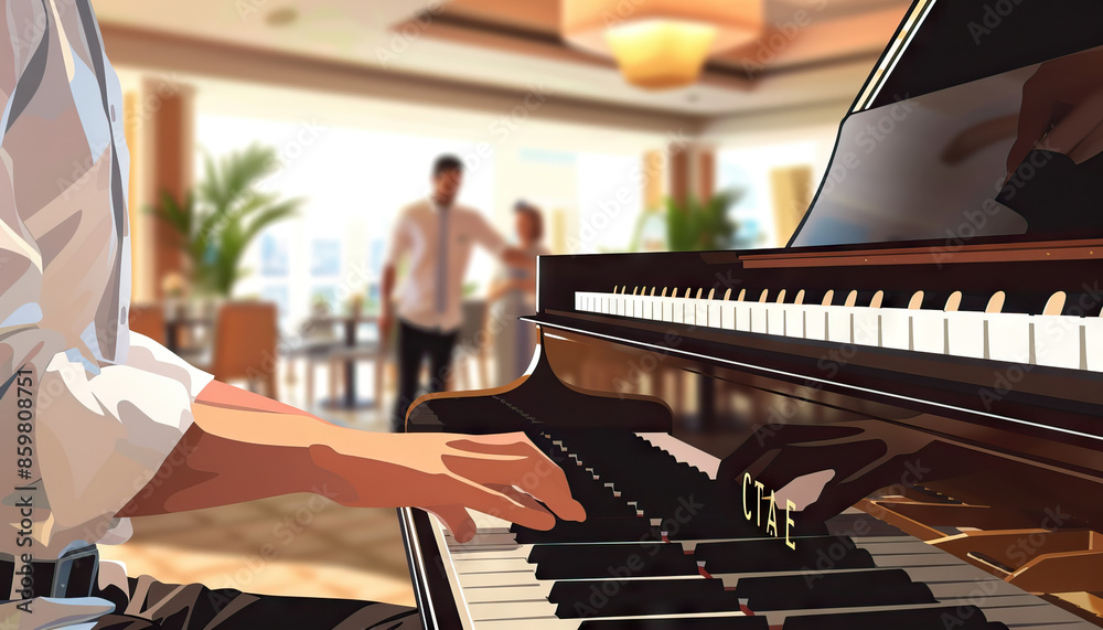 Hospitality is the melody of hotels: Depict a hotel staff member ...