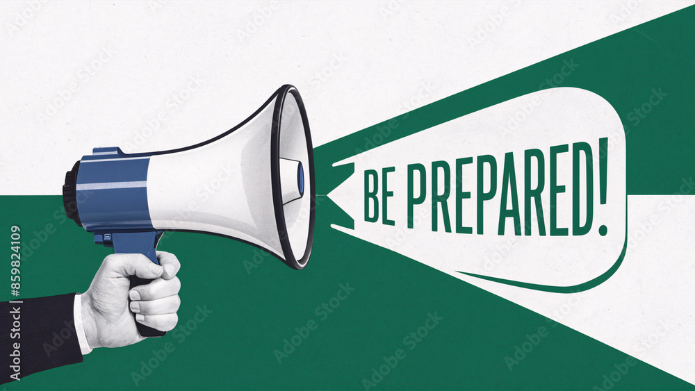Megaphone Announcing "Be Prepared" Message in Bold Green and White ...