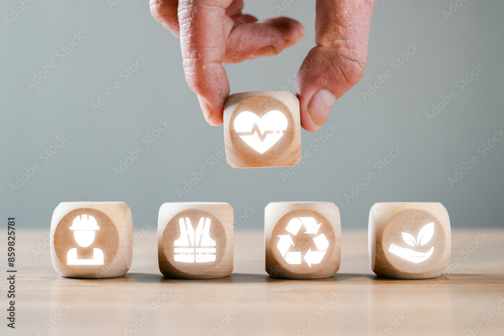 Health, Safety, and Environment (HSE) Concept with Wooden Blocks ...