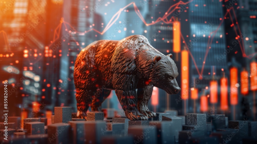 Bear Market Symbol with Bear Statue and Dropping Stock Graph for ...