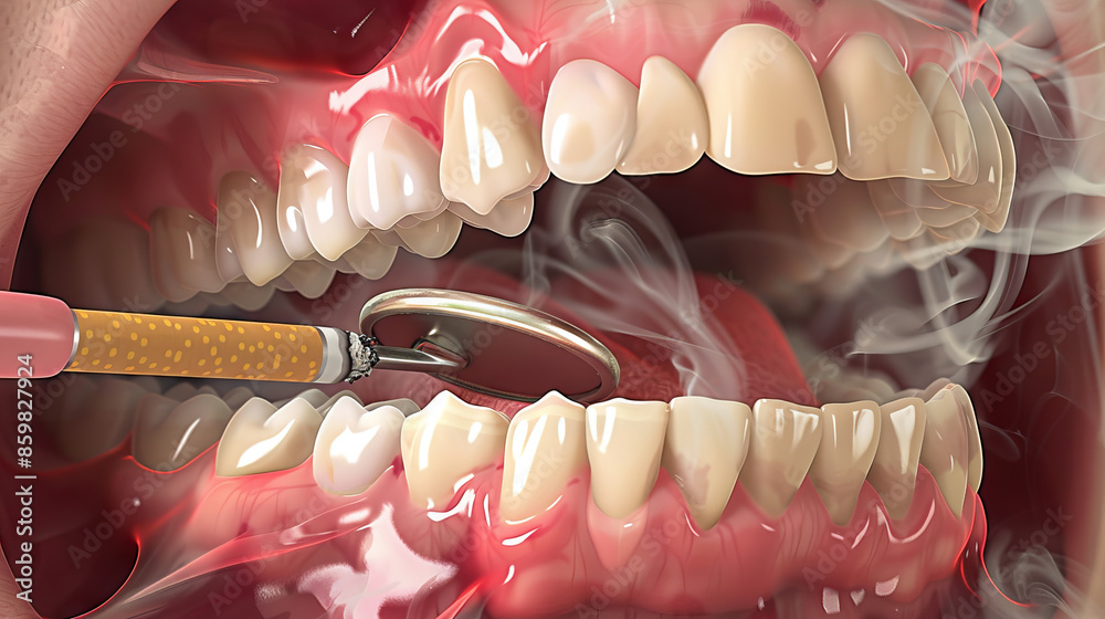 Smoking is the slow decay of oral health: Depict a person's teeth and ...