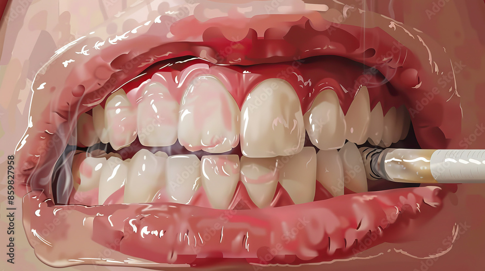 Smoking is the slow decay of oral health: Depict a person's teeth and ...