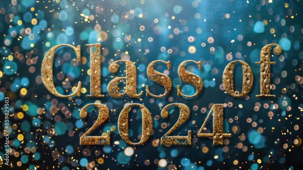 Class of 2024 on gold shiny text with bokeh lights particles background ...