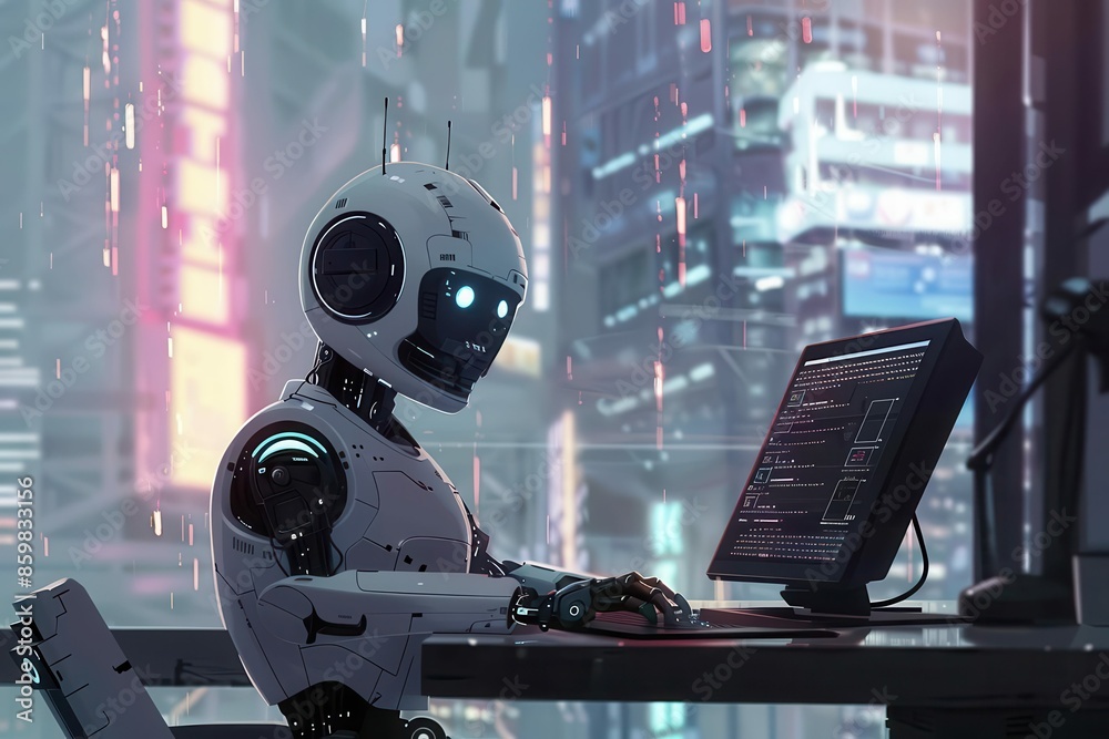 ai assistant concept art futuristic robot using computer for machine ...