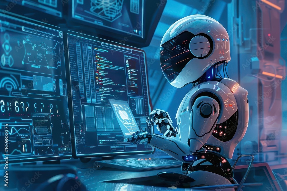 ai assistant concept art futuristic robot using computer for machine ...