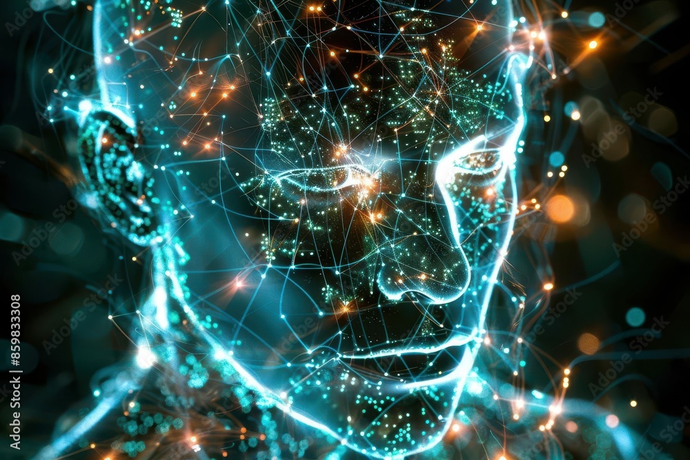 ai consciousness concept digital human head with glowing neural network ...