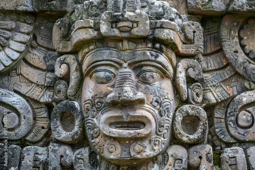 ancient maya texture stone carving with central face design for ...