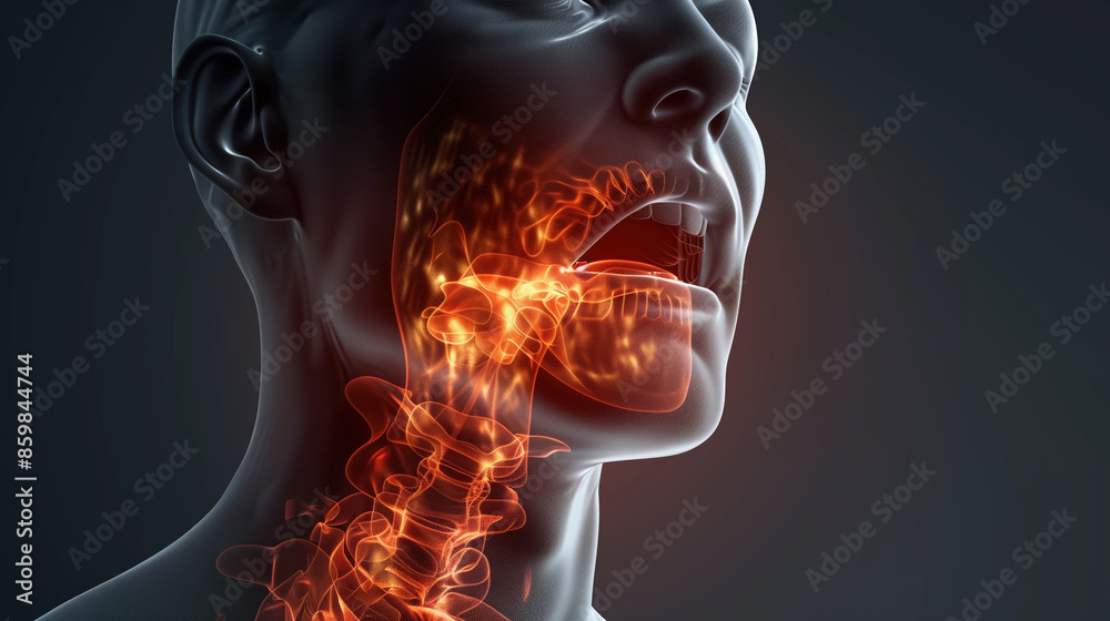 Human Anatomy: Detailed View of Sore Throat with Swollen Tonsils ...