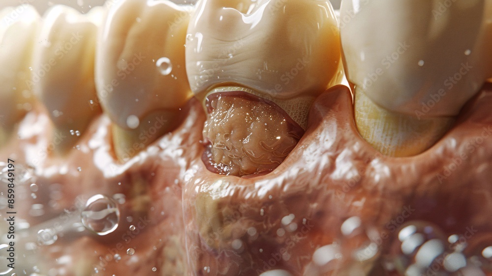 Dental anatomy showing a severely decayed tooth with a root abscess ...