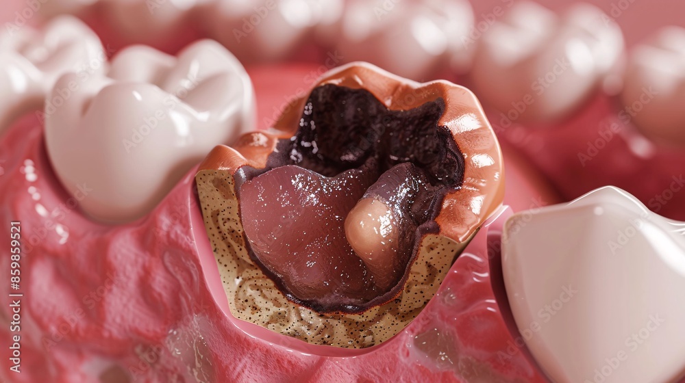 Realistic and detailed illustration of a molar with advanced tooth ...
