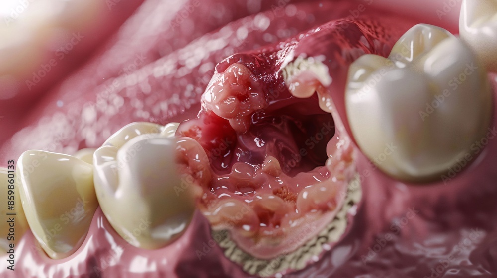 This image captures a close-up view of a tooth with a hole, also known ...