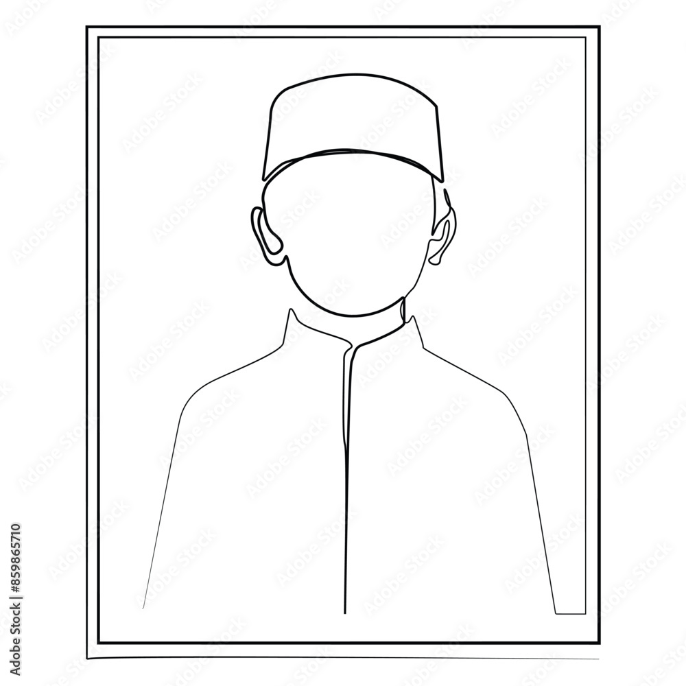 vector line art of islamic boy in frame.drawing of one line portrait of ...