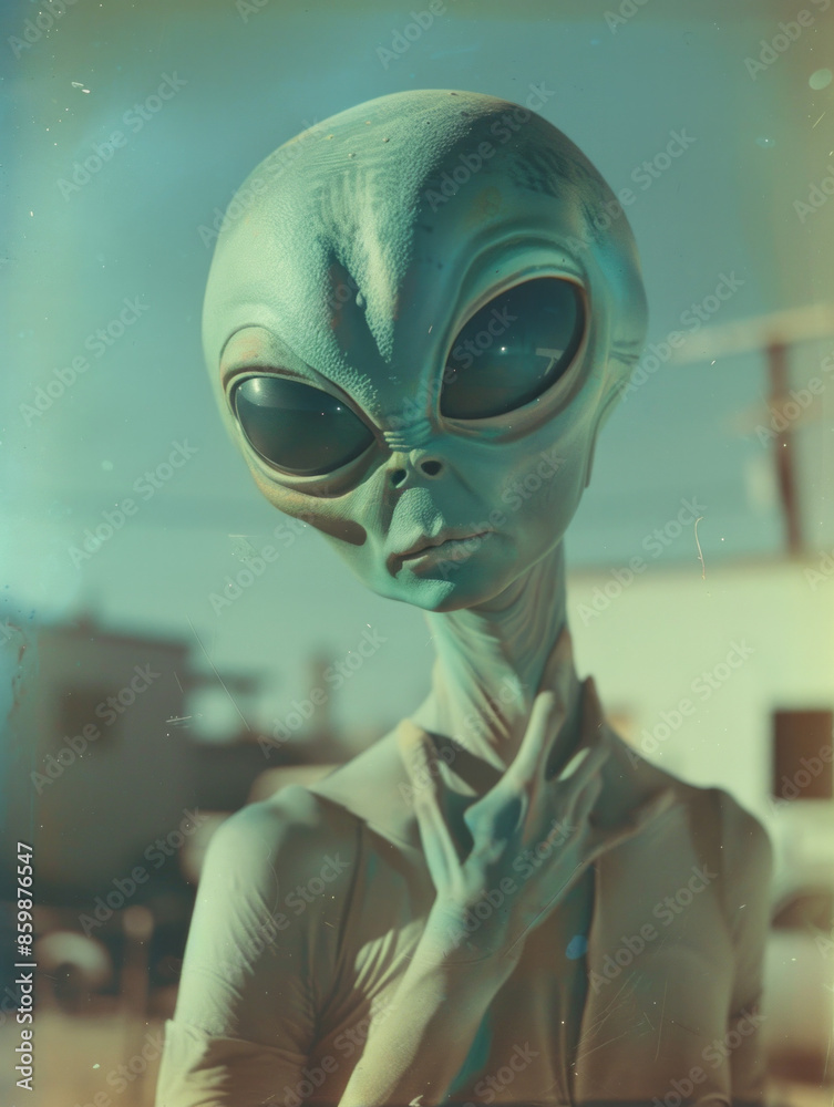 Retro 1960s 1950s style vintage big eyes reptilian space alien little ...