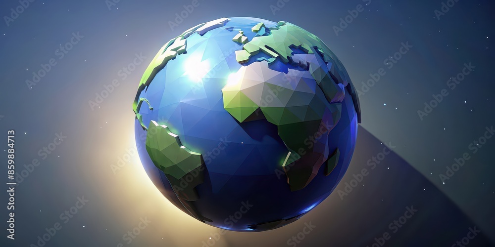 Low poly earth planet globe with shadow on white background, polygonal ...