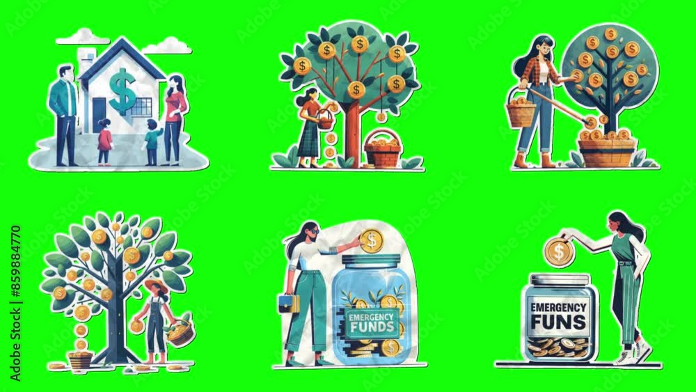 Collection set of 6 editable finance animation green screen. used for ...