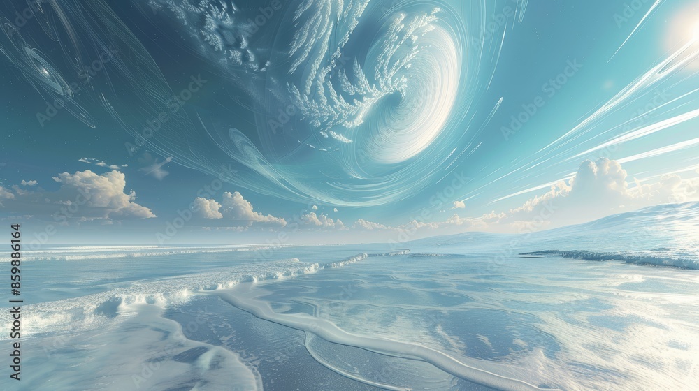 blue sky with clouds and a large wave in the ocean, Fractal Horizons ...