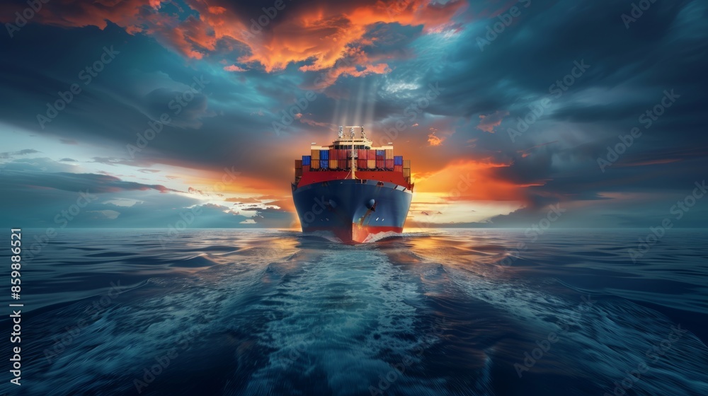 Cargo container Ship. cargo vessel ship carrying container and running ...