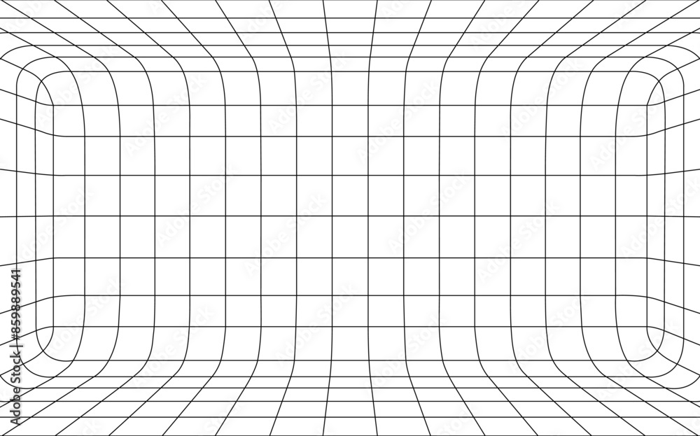 Grid curved square shape background empty in perspective, vector ...
