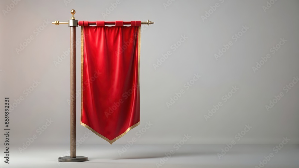 red medieval flag hanging vertically on a blank pole, game design ...