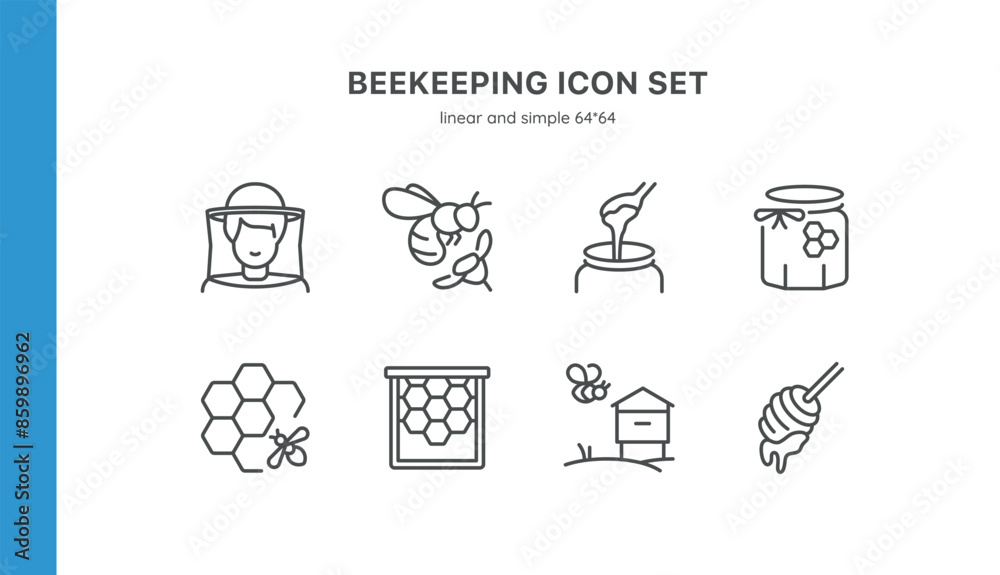 Beekeeping Vector Icons Set. Illustrations of Beekeepers, Bees, Honey ...