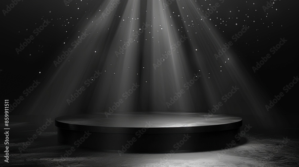 Black abstract table stage with light beams and shadows, empty stage ...